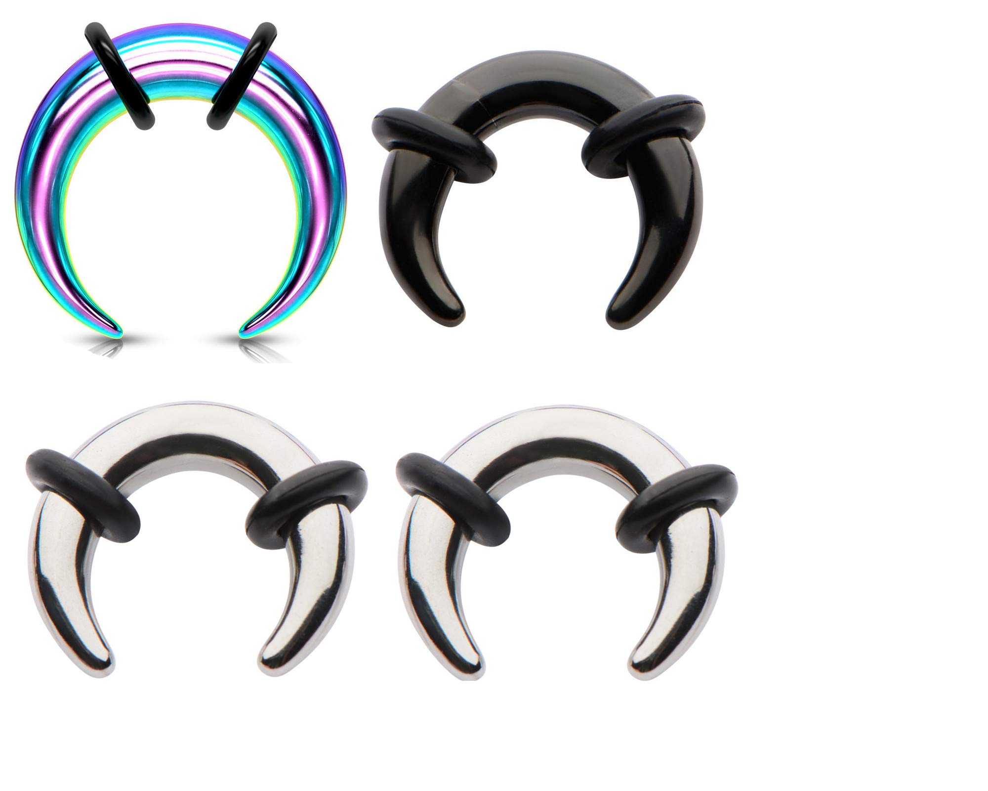 Zaya Body Jewelry 8g 10g 12g 14g Steel Black Rainbow Pinchers for Ears Septum Horseshoe Gauges