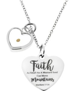 hope inspired real mustard seed necklace heart faith necklace for women christian gifts (faith can move mountains)