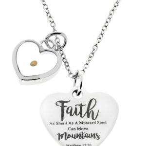 HOPE INSPIRED Real Mustard Seed Necklace Heart Faith Necklace for Women Christian Gifts (Faith Can Move Mountains)