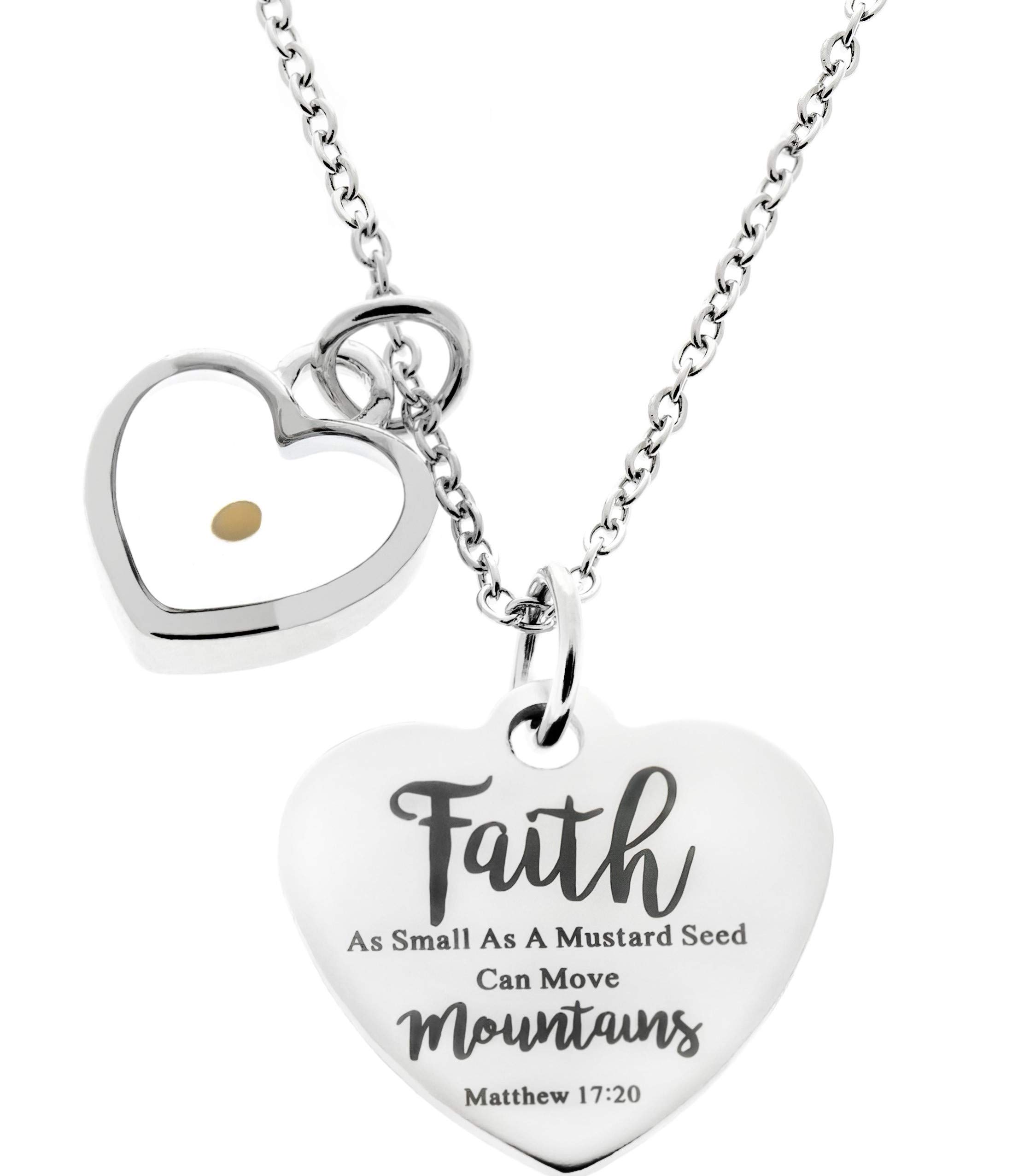 HOPE INSPIRED Real Mustard Seed Necklace Heart Faith Necklace for Women Christian Gifts (Faith Can Move Mountains)