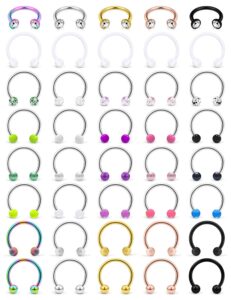 scerring 16g septum jewelry nose hoop ring horseshoe cartilage daith tragus earings rings retainer body piercing jewelry 10mm 40pcs mix color