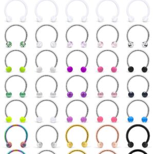 SCERRING 16G Septum Jewelry Nose Hoop Ring Horseshoe Cartilage Daith Tragus Earings Rings Retainer Body Piercing Jewelry 10mm 40PCS Mix Color