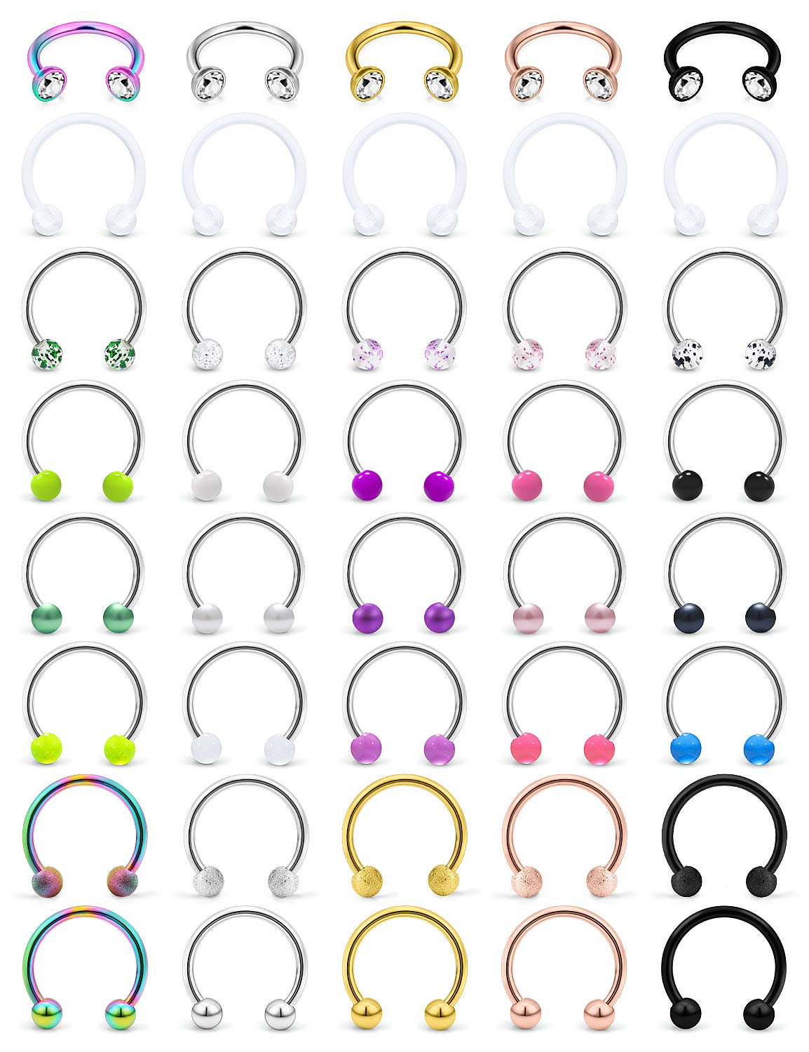 SCERRING 16G Septum Jewelry Nose Hoop Ring Horseshoe Cartilage Daith Tragus Earings Rings Retainer Body Piercing Jewelry 10mm 40PCS Mix Color