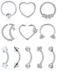 briana williams 16g rook earrings stainless steel curved barbell eyebrow rings heart moon clicker daith piercing captive bead horseshoe hoop earring for cartilage tragus helix piercing jewelry