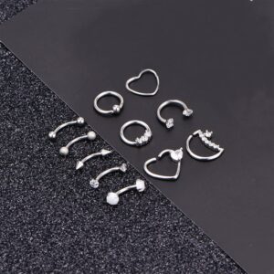 Briana Williams 16G Rook Earrings Stainless Steel Curved Barbell Eyebrow Rings Heart Moon Clicker Daith Piercing Captive Bead Horseshoe Hoop Earring for Cartilage Tragus Helix Piercing Jewelry