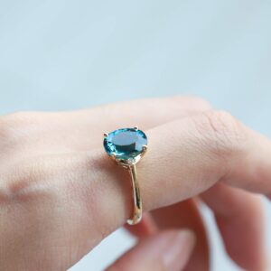 Gin & Grace 10K Yellow Gold Genuine London Blue Topaz Ring with Diamonds for women | Ethically, authentically & organically sourced (Oval-cut) shaped London Blue Topaz hand-crafted jewelry for her…