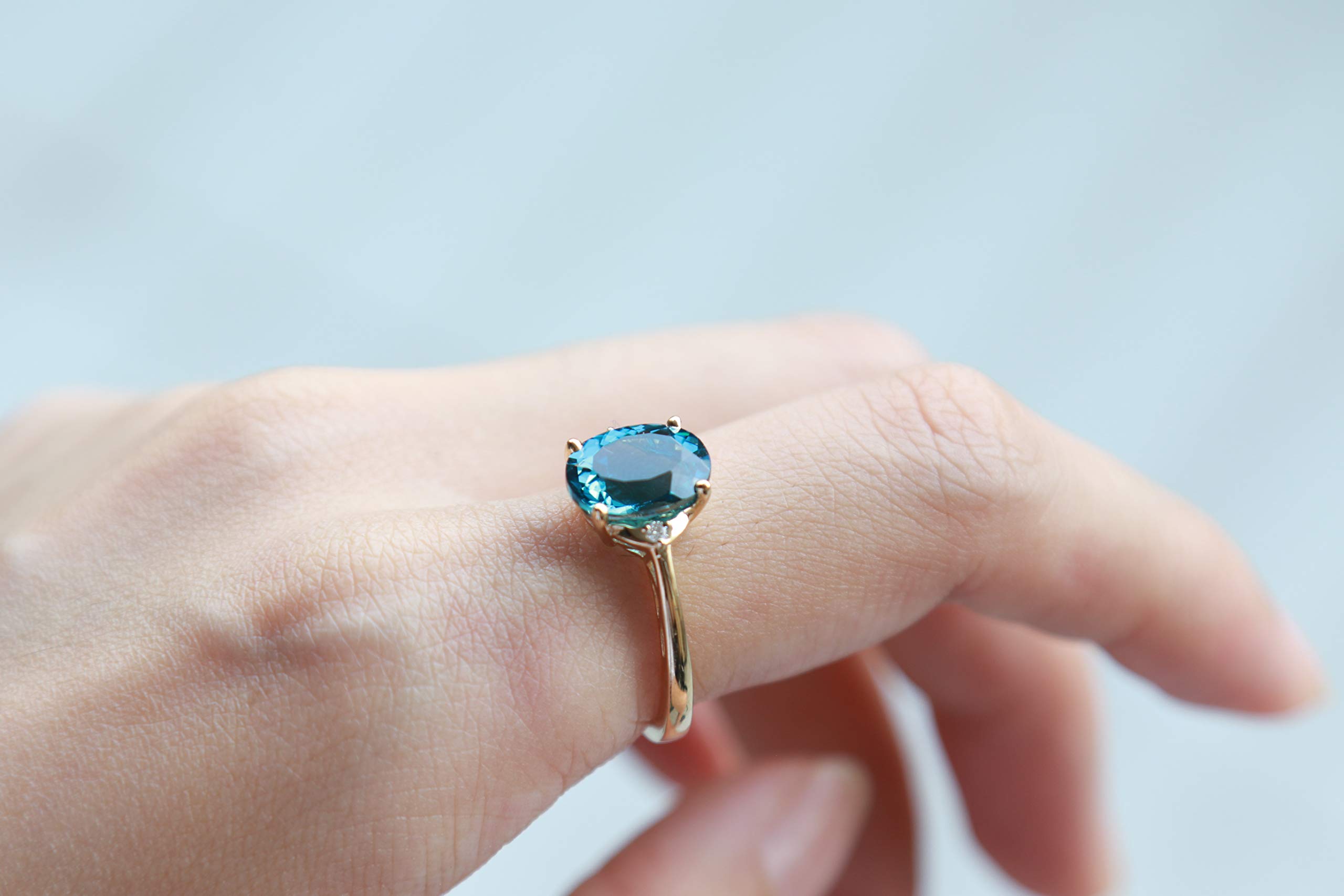 Gin & Grace 10K Yellow Gold Genuine London Blue Topaz Ring with Diamonds for women | Ethically, authentically & organically sourced (Oval-cut) shaped London Blue Topaz hand-crafted jewelry for her…