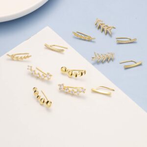 LOYALLOOK 6 Pairs Ear Cuffs Hoop Climber Earrings for Women CZ Leaf Crawler Stud Earring Ball Arrow Cuff Earrings Set, Gold