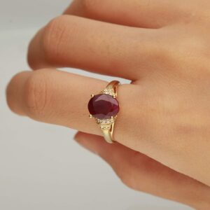 Gin & Grace 14K Yellow Gold Genuine Ruby Ring with Diamonds for women | Ethically, authentically & organically sourced (Oval-cut) shaped Ruby hand-crafted jewelry for her | Ruby Ring for women