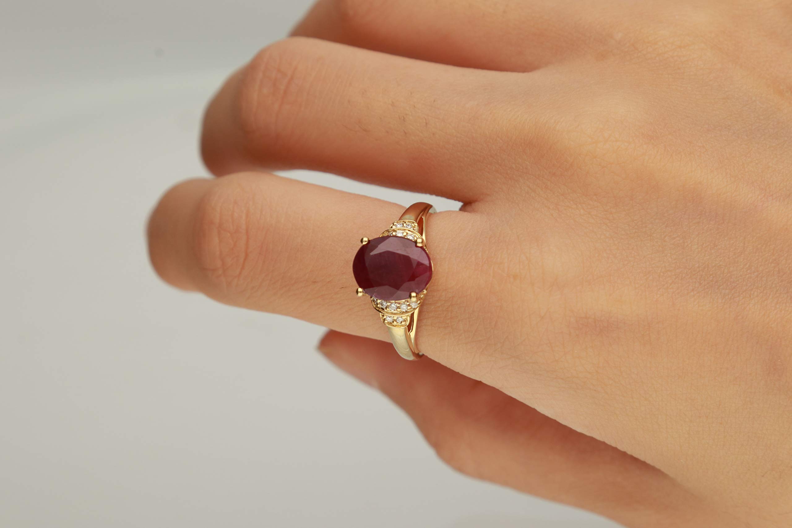 Gin & Grace 14K Yellow Gold Genuine Ruby Ring with Diamonds for women | Ethically, authentically & organically sourced (Oval-cut) shaped Ruby hand-crafted jewelry for her | Ruby Ring for women