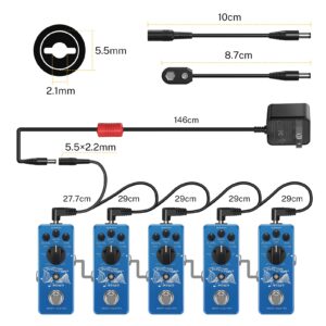 Donner DPA-100 Guitar Pedal Power Supply Adapter 9V DC 1A Tip Negative 5 Way Daisy Chain Cables for Effect Pedal