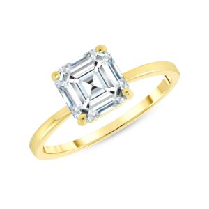 takar solid elegant 10k gold asscher cut cz engagement ring for women, cubic zirconia solitaire jewelry, gold solitaire engagement ring in yellow, white and rose gold, made in usa.