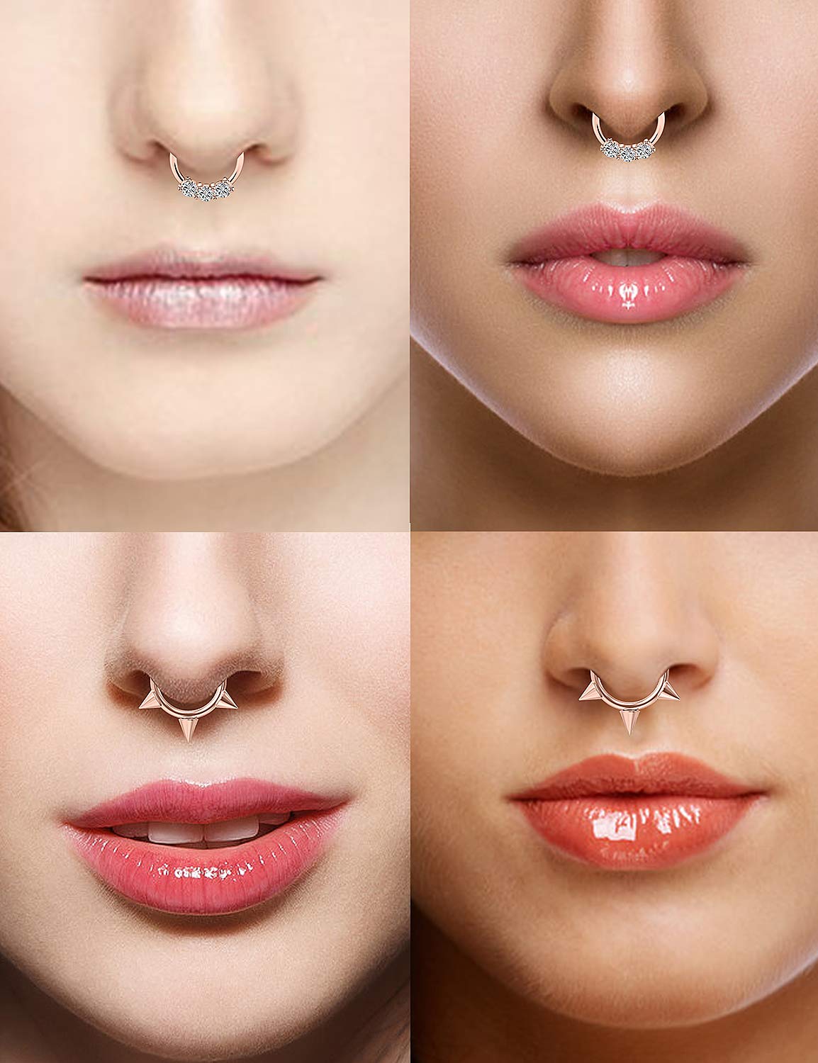 SCERRING 6PCS 16G Stainless Steel Hinged Clicker Segment Septum Nose Lip Ring Hoop Cartilage Tragus Sleeper Earrings Body Piercing Jewelry Braided 10mm Rose Gold