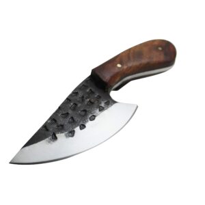 Wild Turkey Handmade Collection 1075 Carbon Steel Full Tang Hunting Knife - Handmade Forged High Carbon Steel Blade with Genuine Leather Sheath (Brown Wood)