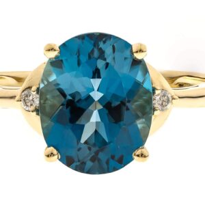 Gin & Grace 10K Yellow Gold Genuine London Blue Topaz Ring with Diamonds for women | Ethically, authentically & organically sourced (Oval-cut) shaped London Blue Topaz hand-crafted jewelry for her…