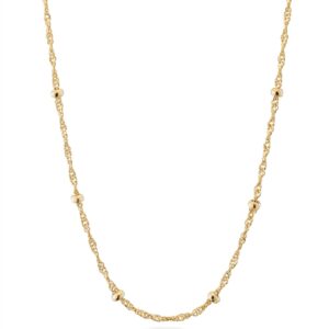 Miabella Italian 18K Gold Over Silver Italian Singapore Bead Chain Station Necklace for Women, Made in Italy (Length 18 Inch (women's average length))