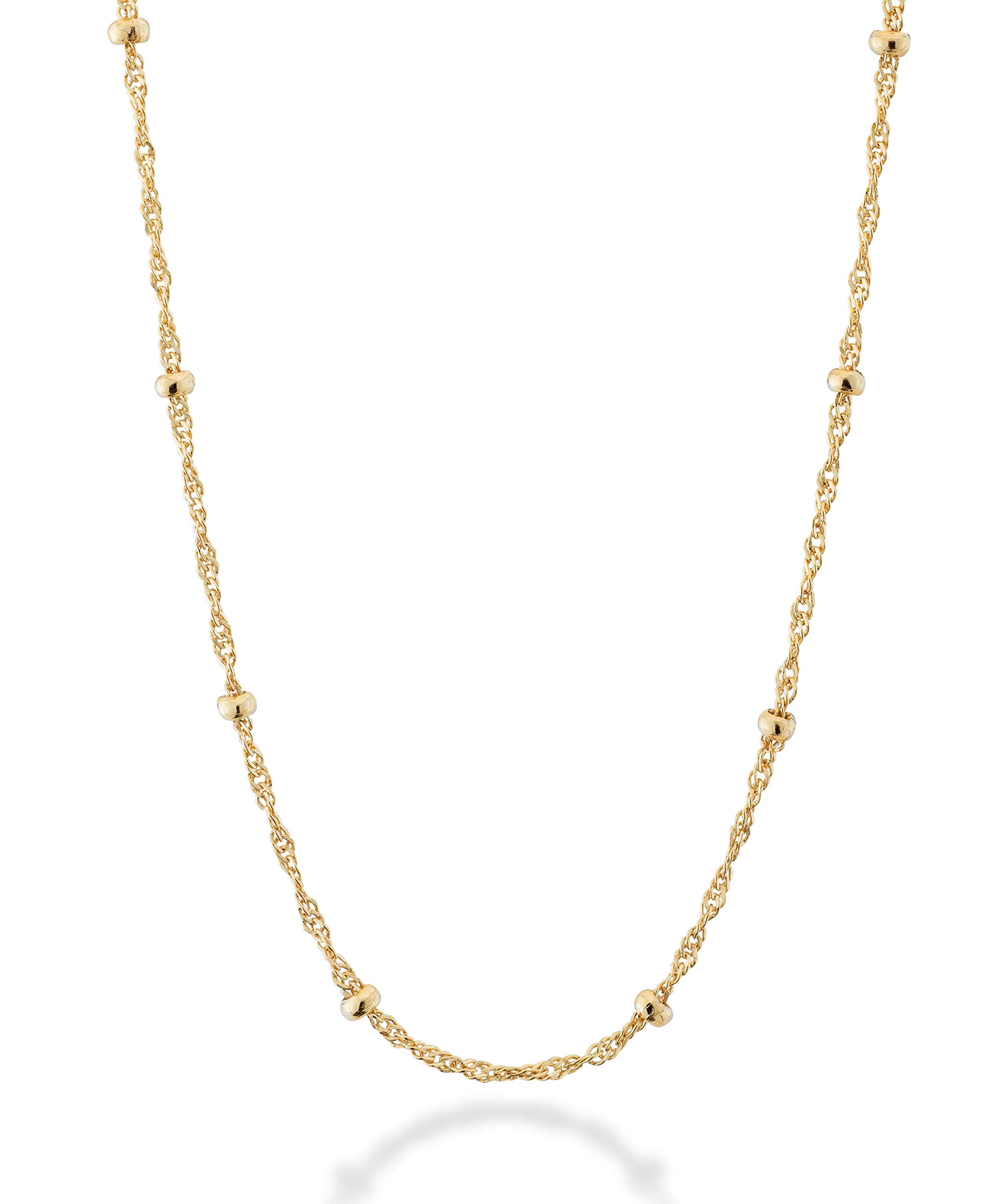 Miabella Italian 18K Gold Over Silver Italian Singapore Bead Chain Station Necklace for Women, Made in Italy (Length 18 Inch (women's average length))