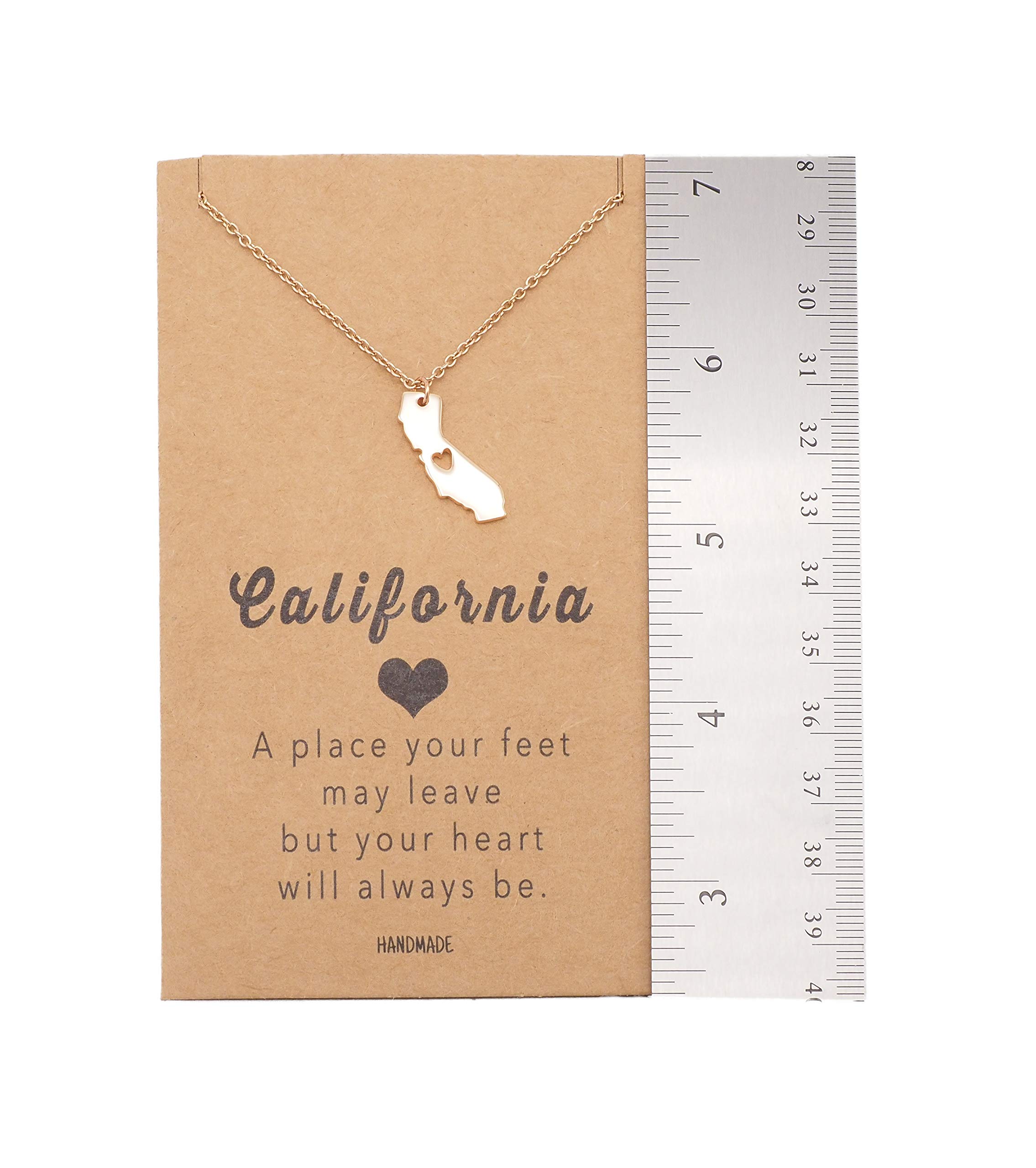 quan jewelry California State Necklace, Handmade California Map Pendant Charm, Inspirational Necklace with Greeting Card (Rose Gold Tone)