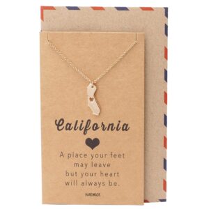 quan jewelry California State Necklace, Handmade California Map Pendant Charm, Inspirational Necklace with Greeting Card (Rose Gold Tone)