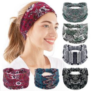 offtesty headbands for women, 6 pcs wide boho headbands elastic bandana non slip sweat fashion large headwraps hair bands headwear fit all head sizes for workout,sports,running,yoga