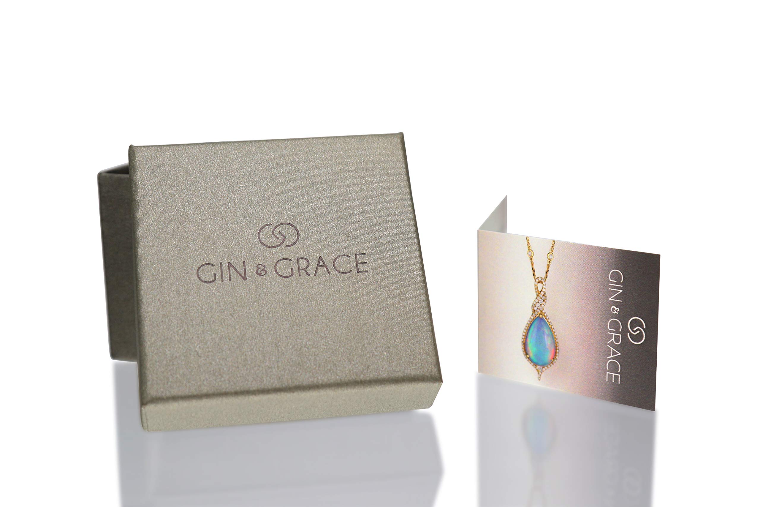 Gin & Grace 10K Rose Gold Natural Opal & Diamond (I1,I2)Stud Earring for Women