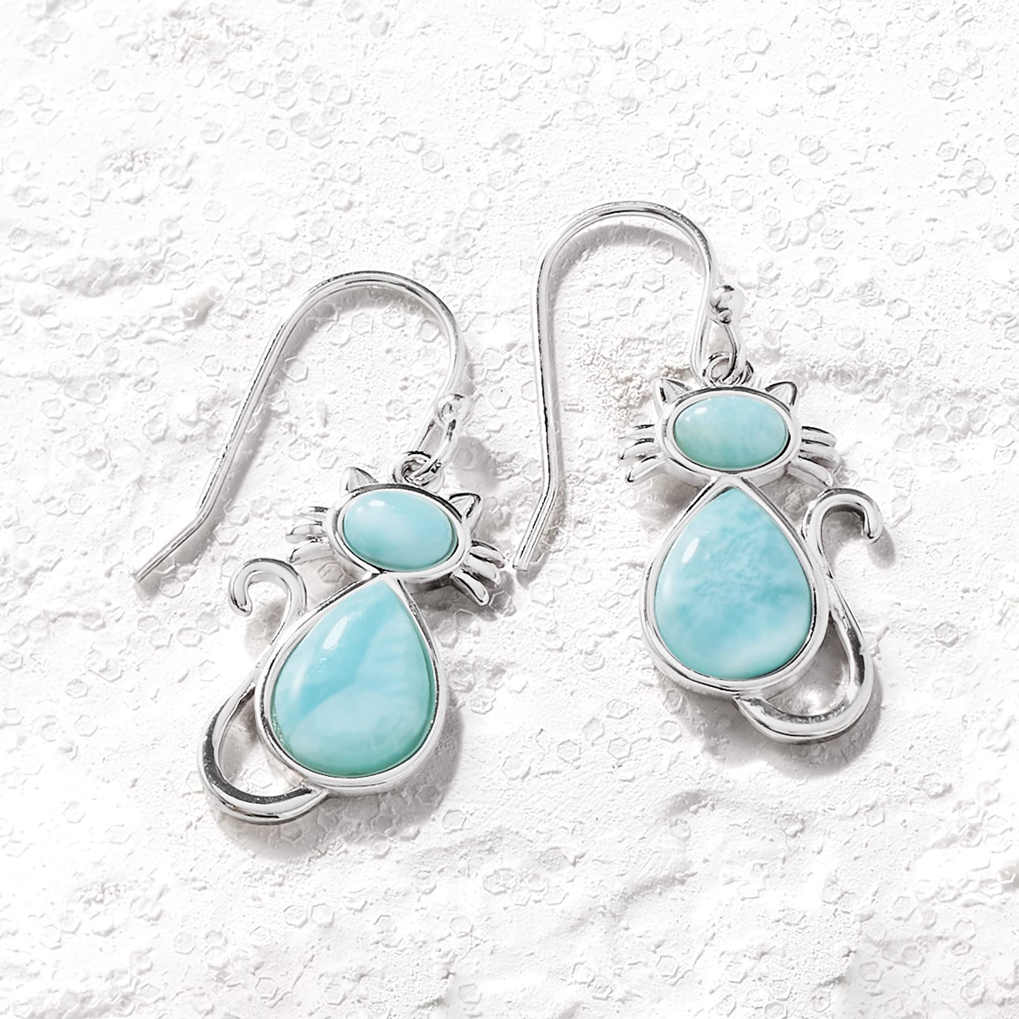 Ross-Simons Larimar Cat Drop Earrings in Sterling Silver