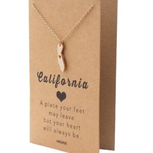 quan jewelry California State Necklace, Handmade California Map Pendant Charm, Inspirational Necklace with Greeting Card (Rose Gold Tone)