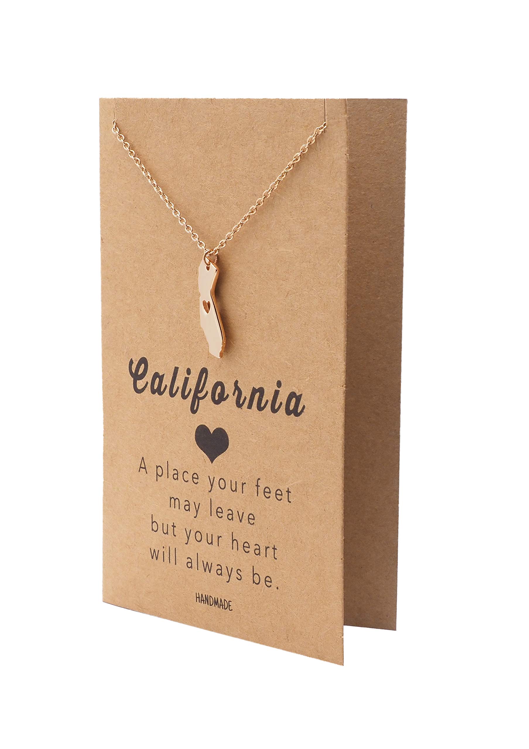 quan jewelry California State Necklace, Handmade California Map Pendant Charm, Inspirational Necklace with Greeting Card (Rose Gold Tone)