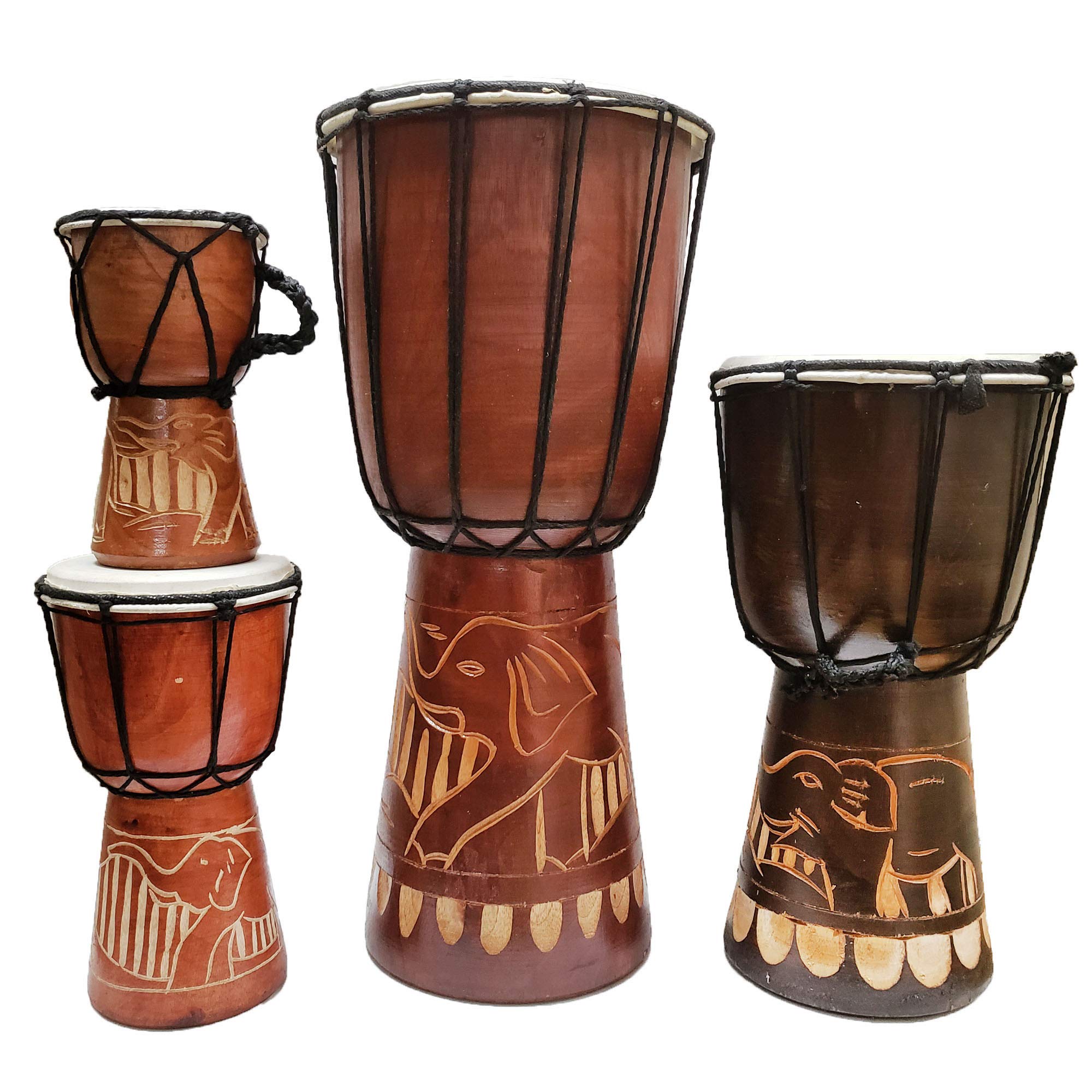 Djembe Drum Carved Bongo African inspired music also a unique gifting idea. Carver Abstract Elephant Giraffe Turtle. (6 Inch, Elephant)