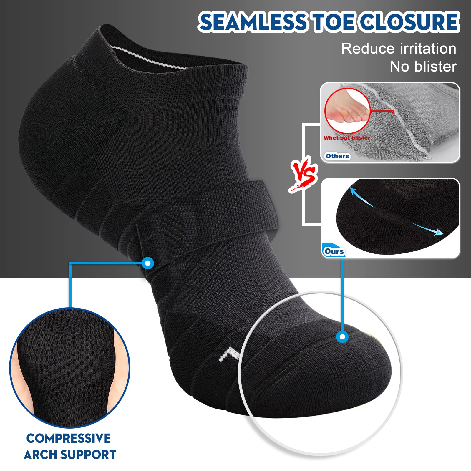 Low Cut Athletic Running Socks for Men & Women (3 Pairs Black, Medium)