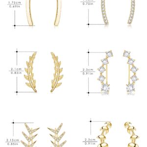 LOYALLOOK 6 Pairs Ear Cuffs Hoop Climber Earrings for Women CZ Leaf Crawler Stud Earring Ball Arrow Cuff Earrings Set, Gold