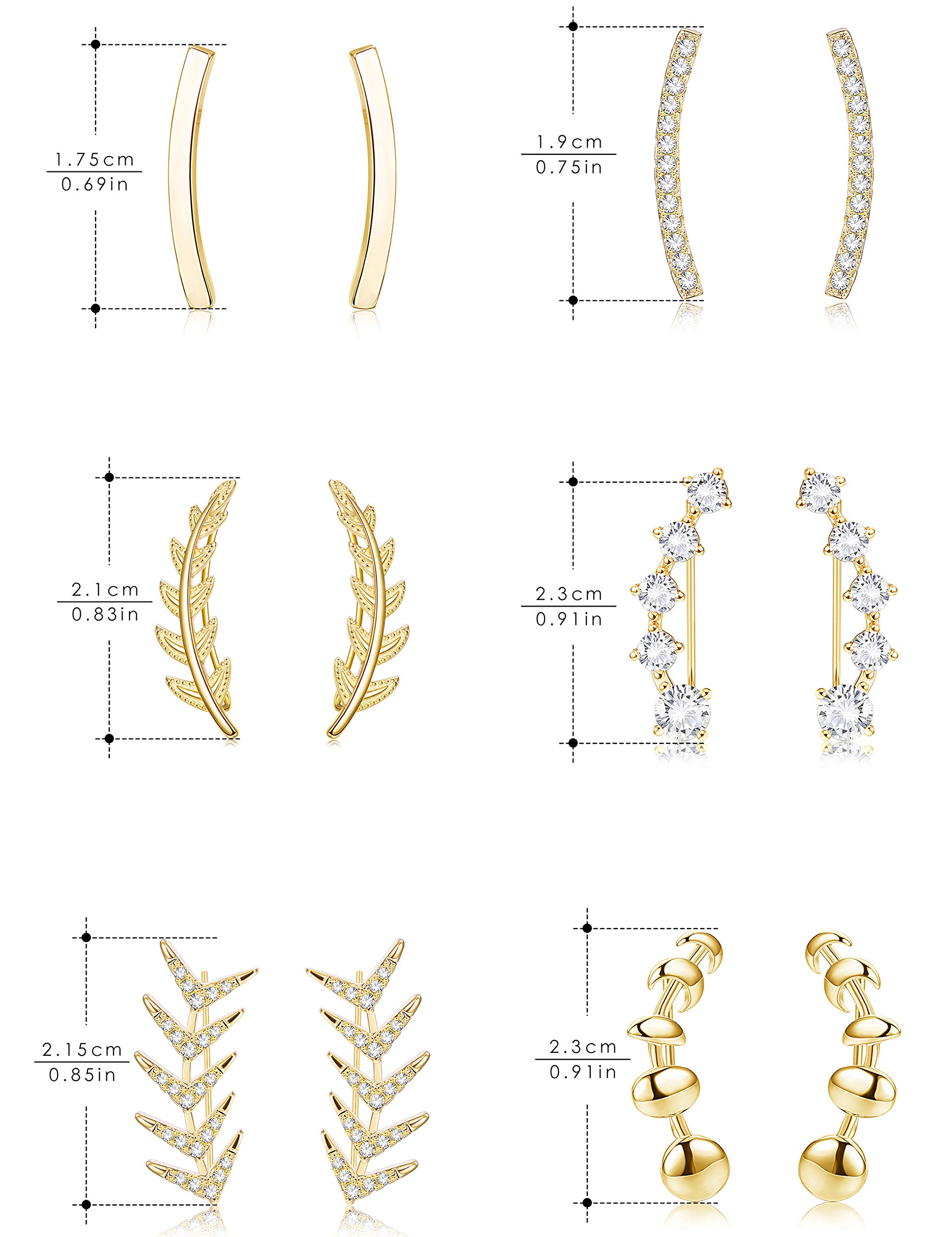 LOYALLOOK 6 Pairs Ear Cuffs Hoop Climber Earrings for Women CZ Leaf Crawler Stud Earring Ball Arrow Cuff Earrings Set, Gold