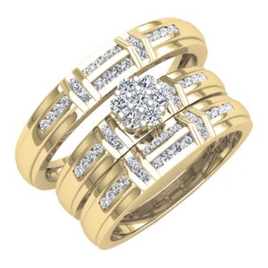 dazzlingrock collection 0.50 carat (ctw) round white diamond unisex cluster engagement trio ring set in 14k solid yellow, w-7.5 & m-13