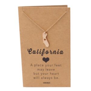 quan jewelry California State Necklace, Handmade California Map Pendant Charm, Inspirational Necklace with Greeting Card (Rose Gold Tone)