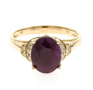 gin & grace 14k yellow gold genuine ruby ring with diamonds for women | ethically, authentically & organically sourced (oval-cut) shaped ruby hand-crafted jewelry for her | ruby ring for women