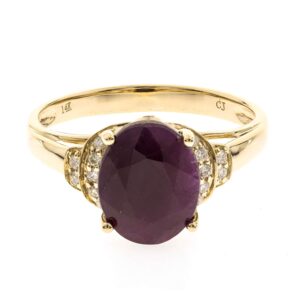 Gin & Grace 14K Yellow Gold Genuine Ruby Ring with Diamonds for women | Ethically, authentically & organically sourced (Oval-cut) shaped Ruby hand-crafted jewelry for her | Ruby Ring for women