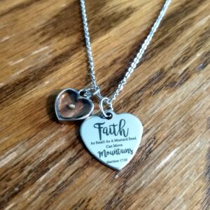 HOPE INSPIRED Real Mustard Seed Necklace Heart Faith Necklace for Women Christian Gifts (Faith Can Move Mountains)