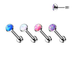 Pierced Owl 16-20G G23 Implant Grade Titanium Threadless Push-in Synthetic Opal Flat Back Stud (White, 18GA (1mm))