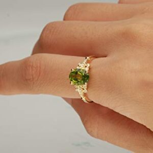 Gin & Grace 10K Yellow Gold Real Diamond Statement Cocktail Ring (I1) with Genuine Peridot Daily Work Wear Jewelry for Women Gifts for Her