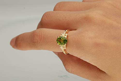 Gin & Grace 10K Yellow Gold Real Diamond Statement Cocktail Ring (I1) with Genuine Peridot Daily Work Wear Jewelry for Women Gifts for Her