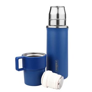 insulated water bottle with cup, 21 oz stainless steel water bottle, coffee insulated bottle with handle, double-walled thermal water bottle for hot drinks & cold drinks, blue