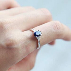 Gin & Grace 10K White Gold Genuine Blue Sapphire with Natural Diamond (I1-I2) Engagement Propose Promise Ring for Women