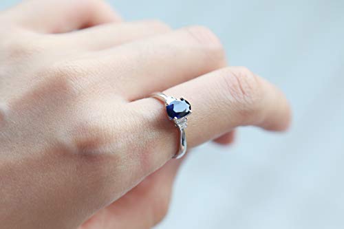 Gin & Grace 10K White Gold Genuine Blue Sapphire with Natural Diamond (I1-I2) Engagement Propose Promise Ring for Women