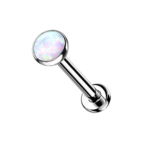 Pierced Owl 16-20G G23 Implant Grade Titanium Threadless Push-in Synthetic Opal Flat Back Stud (White, 18GA (1mm))