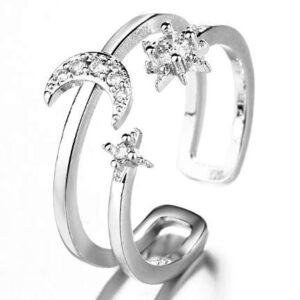 Tafeily 925 Sterling Silver CZ Sun Moon Star Rings for Women and Girls Men Open Rings Adjustable Rings