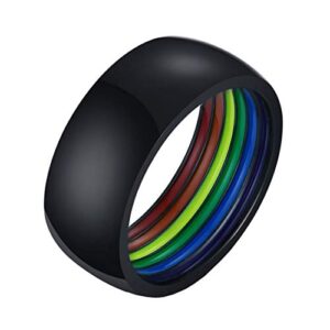 hijones men's women's black stainless steel simple 8mm rainbow enamel gay pride love domed rings size 10