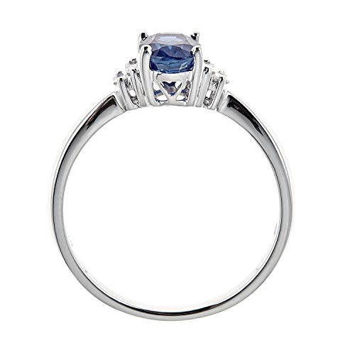 Gin & Grace 10K White Gold Genuine Blue Sapphire with Natural Diamond (I1-I2) Engagement Propose Promise Ring for Women