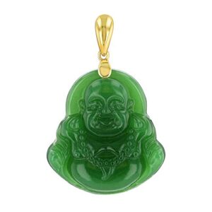 shop-igold happy laughing buddha green jade pendant, genuine certified grade a jadeite jade hand crafted, buddha medallion, buddha charm, buddha pendant, good luck green jade statue pendant