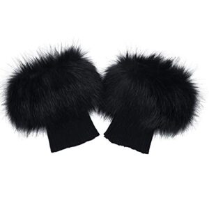 la carrie women faux fur plush leg warmers short furry fuzzy leg cuffs girls winter knitted boot(black)