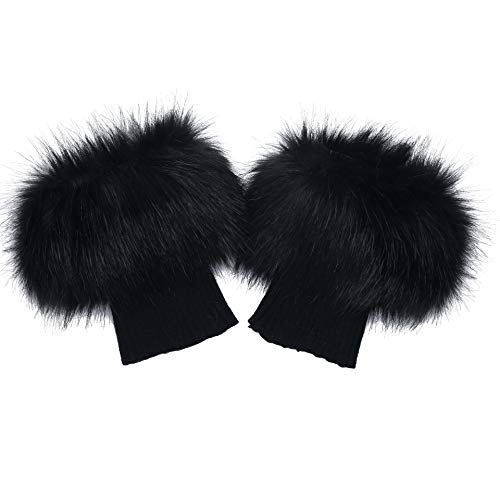 LA CARRIE Women Faux Fur Plush Leg Warmers Short Furry Fuzzy Leg Cuffs Girls Winter Knitted Boot(Black)